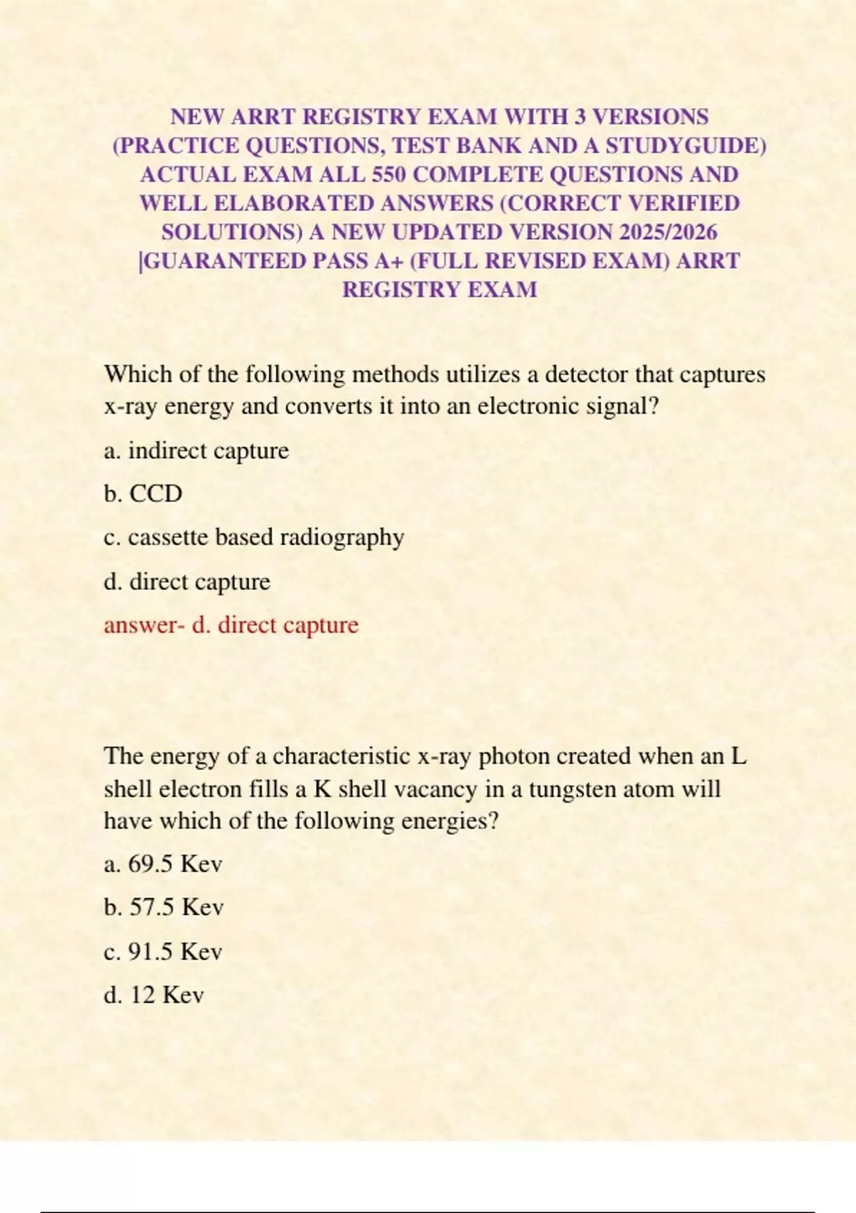 NEW ARRT REGISTRY EXAM WITH 3 VERSIONS (PRACTICE QUESTIONS, TEST BANK ...