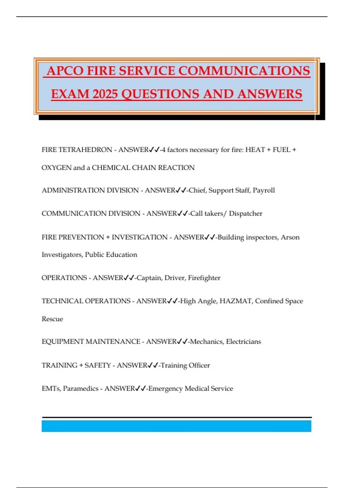 APCO FIRE SERVICE COMMUNICATIONS EXAM 2025 QUESTIONS AND ANSWERS - APCO ...