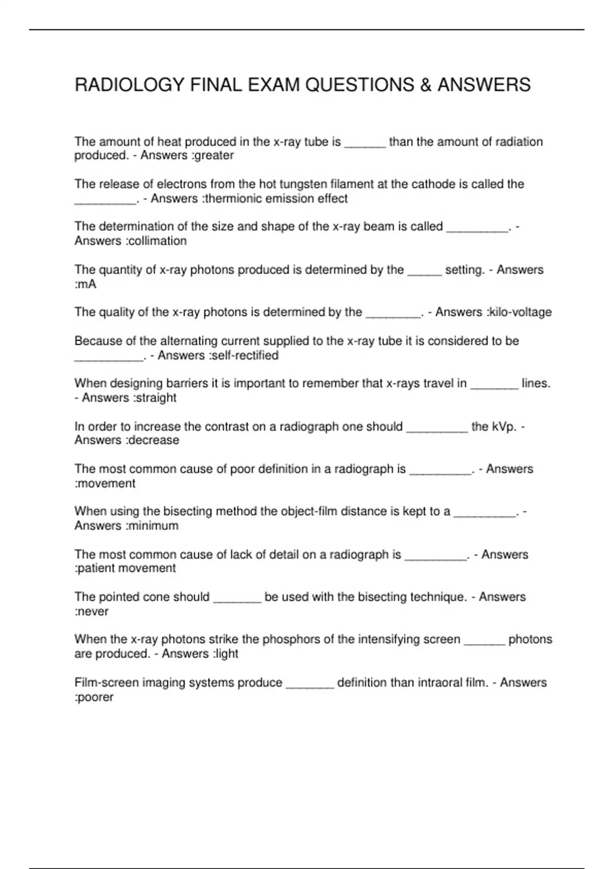 RADIOLOGY FINAL EXAM QUESTIONS & ANSWERS - Radiology - Stuvia US