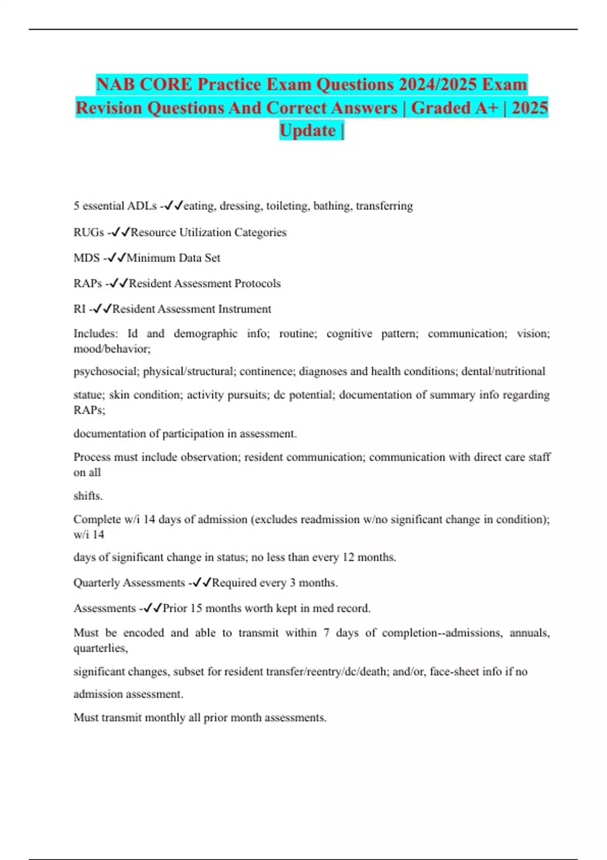 NAB CORE Practice Exam Questions 2024/2025 Exam Revision Questions And ...