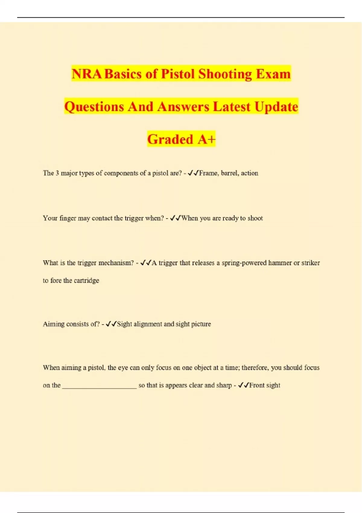 NRA Basics of Pistol Shooting Exam Questions And Answers Latest Update ...