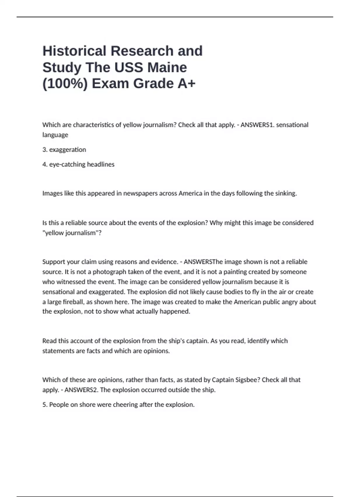 Historical Research and Study The USS Maine (100%) Exam Grade A+ ...