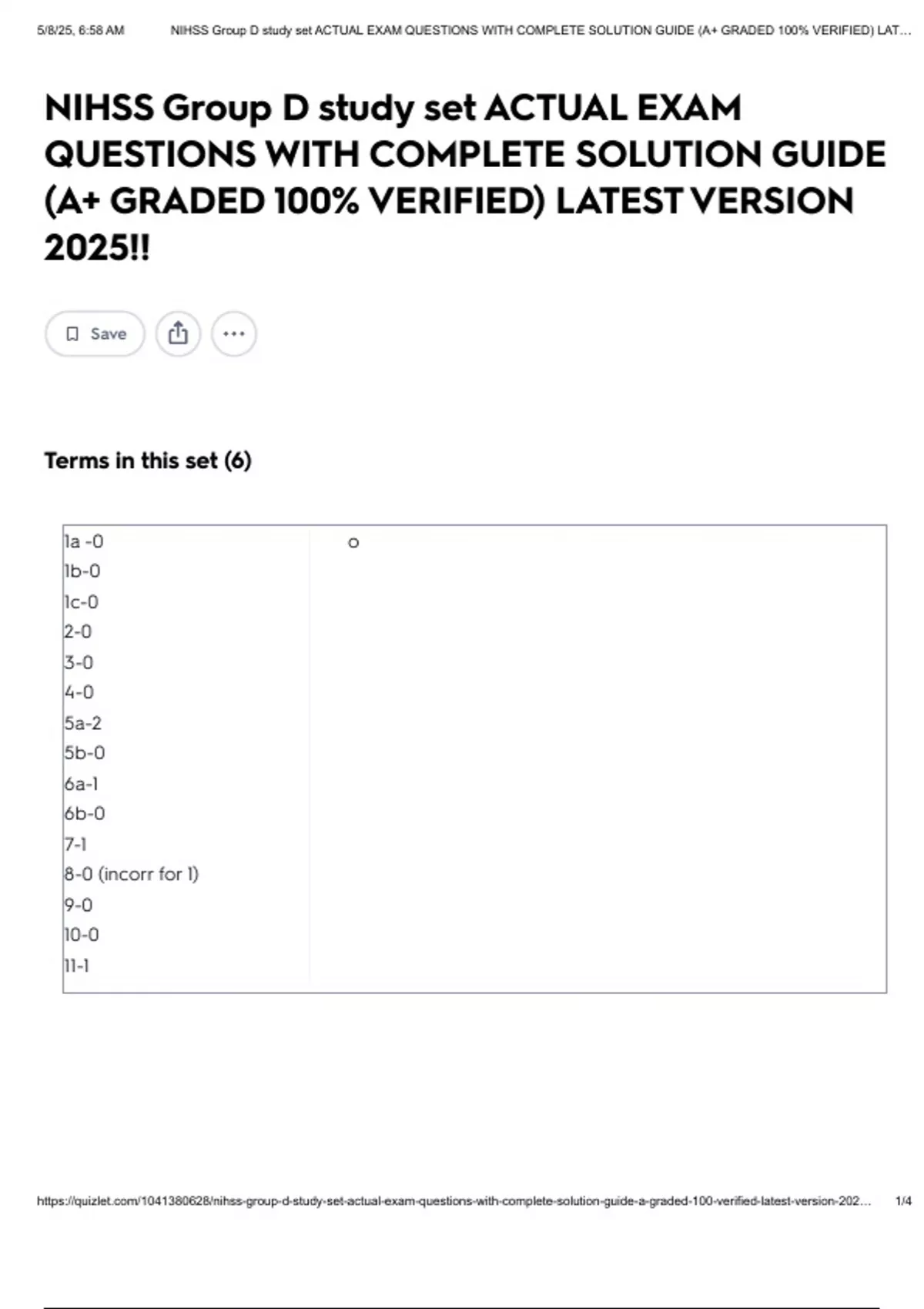 NIHSS Group D study set ACTUAL EXAM QUESTIONS WITH COMPLETE SOLUTION ...