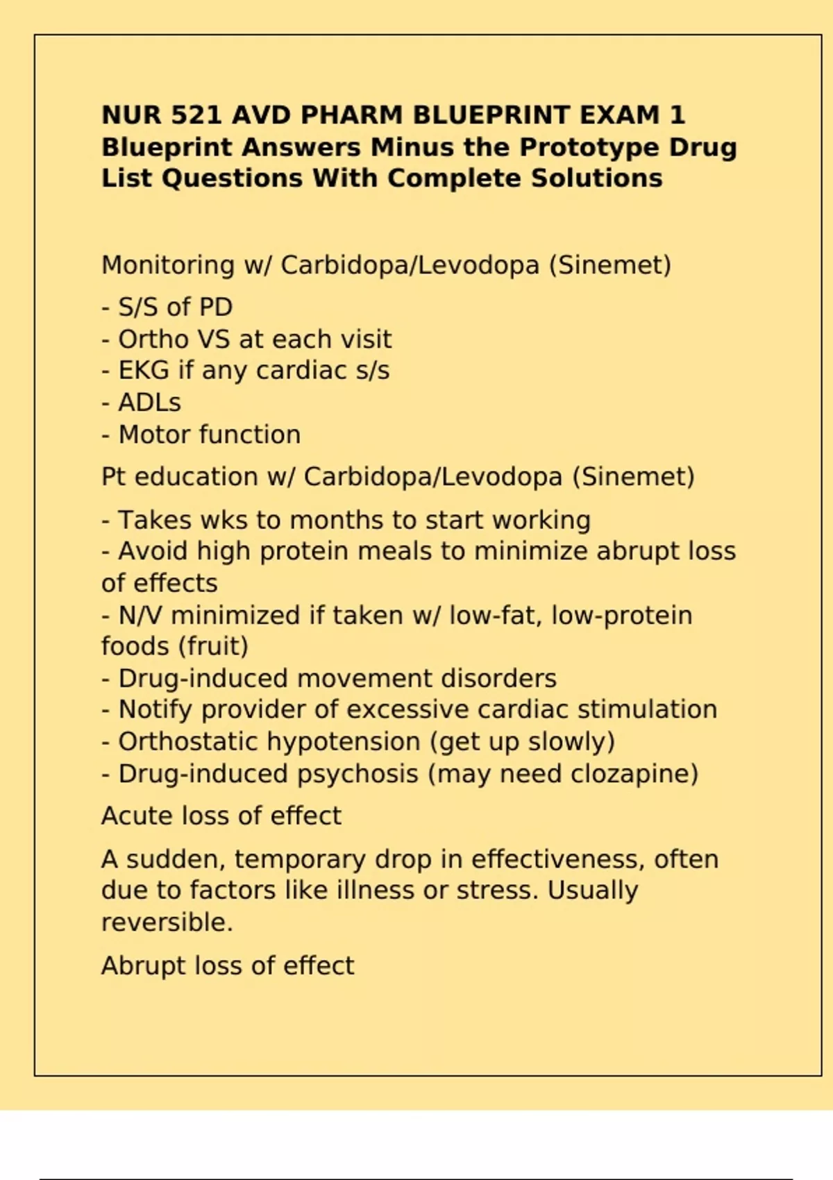 NUR 521 AVD PHARM BLUEPRINT EXAM 1 Blueprint Answers Minus the ...