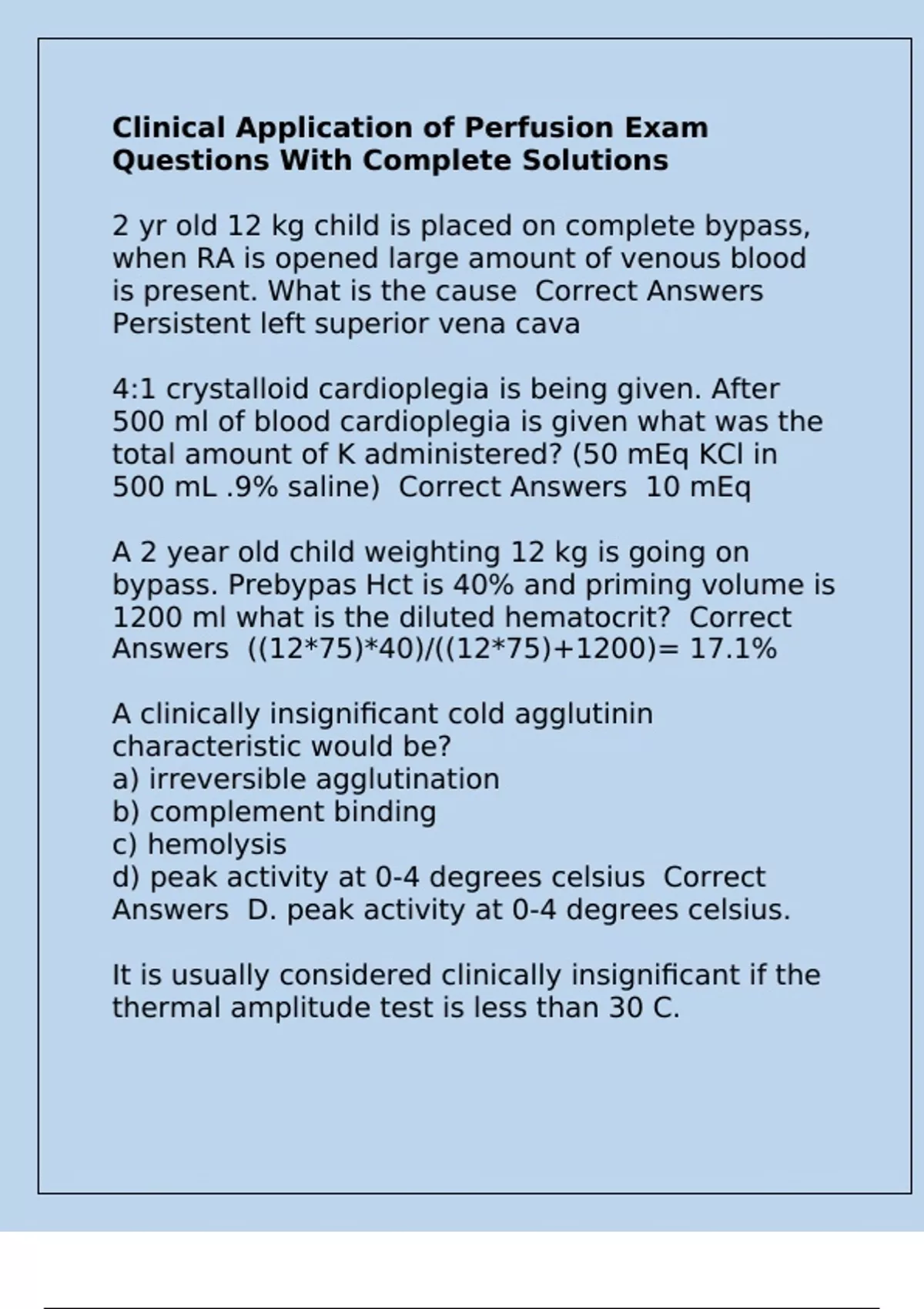 Clinical Application of Perfusion Exam Questions With Complete ...