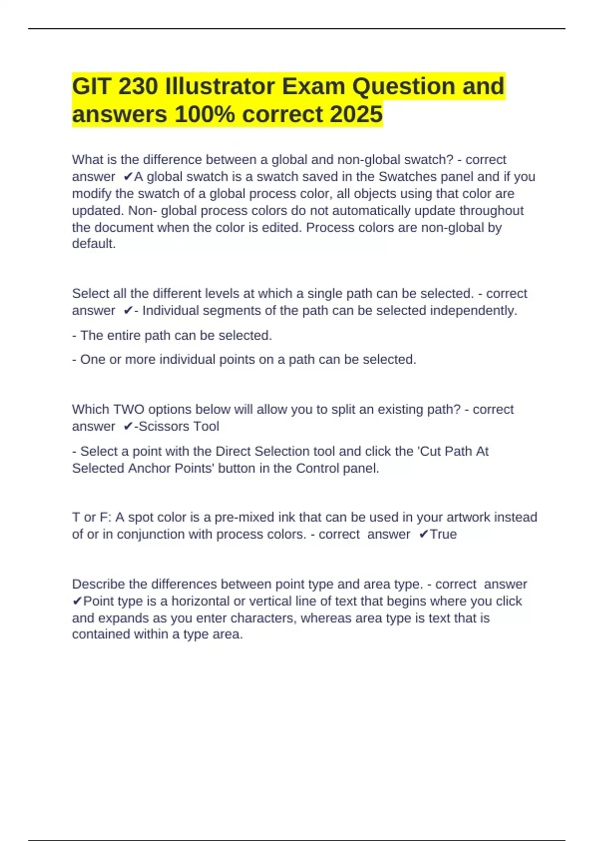 GIT 230 Illustrator Arizona State University -GIT 230 Illustrator Exam ...