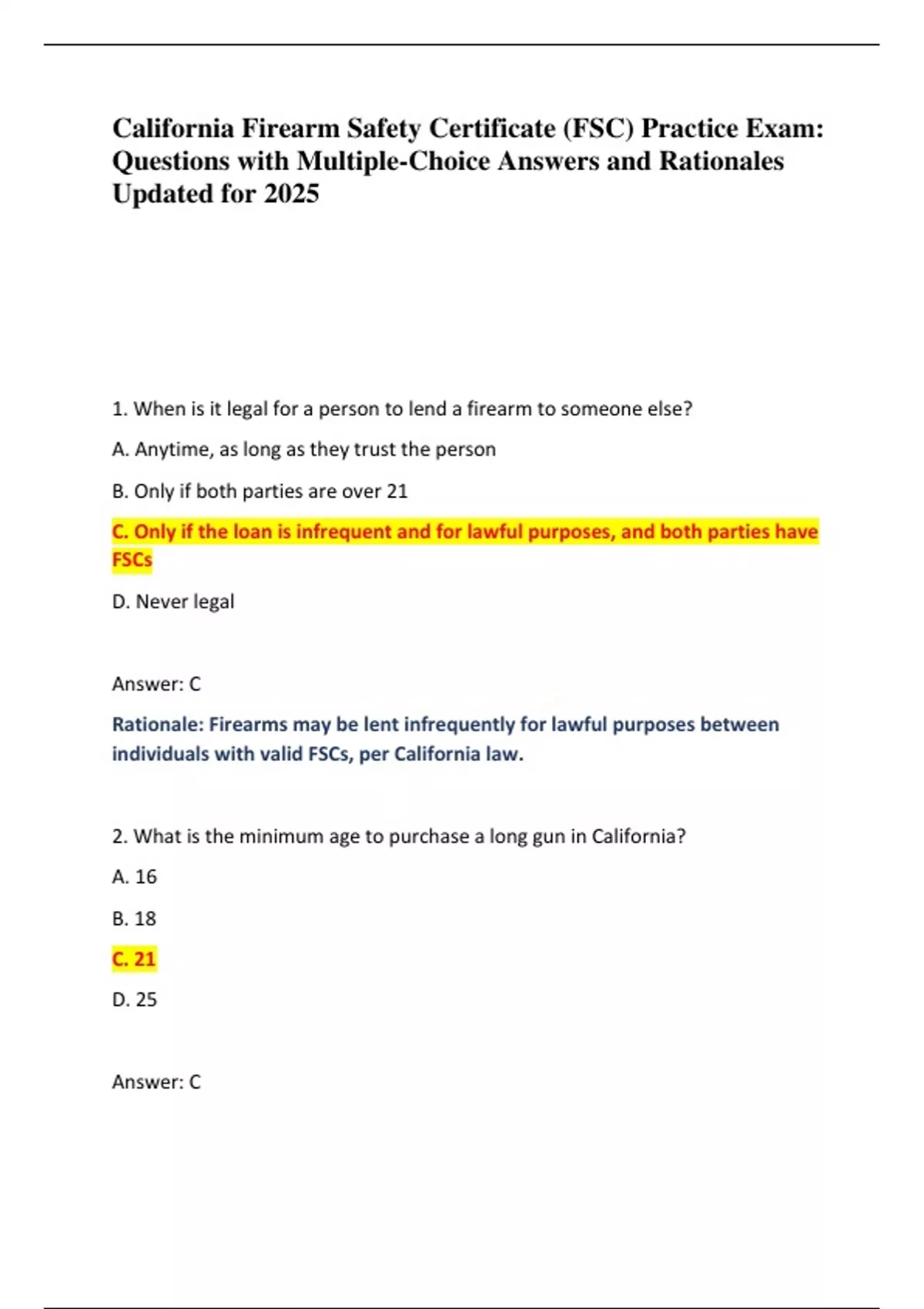 California Firearm Safety Certificate (FSC) Practice Exam: Questions ...