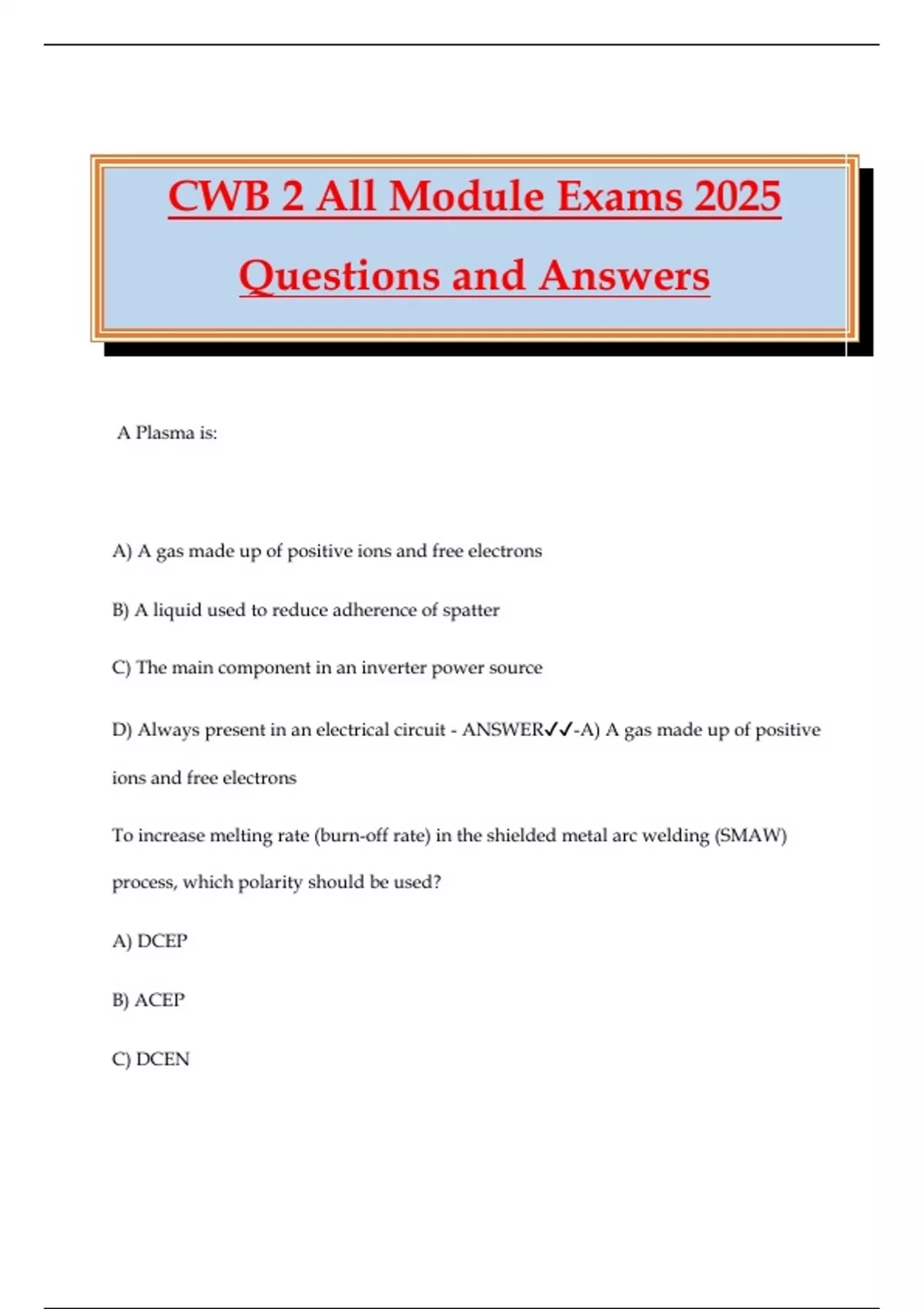 CWB 2 All Module Exams 2025 Questions and Answers - CWB Level 1 - Stuvia US