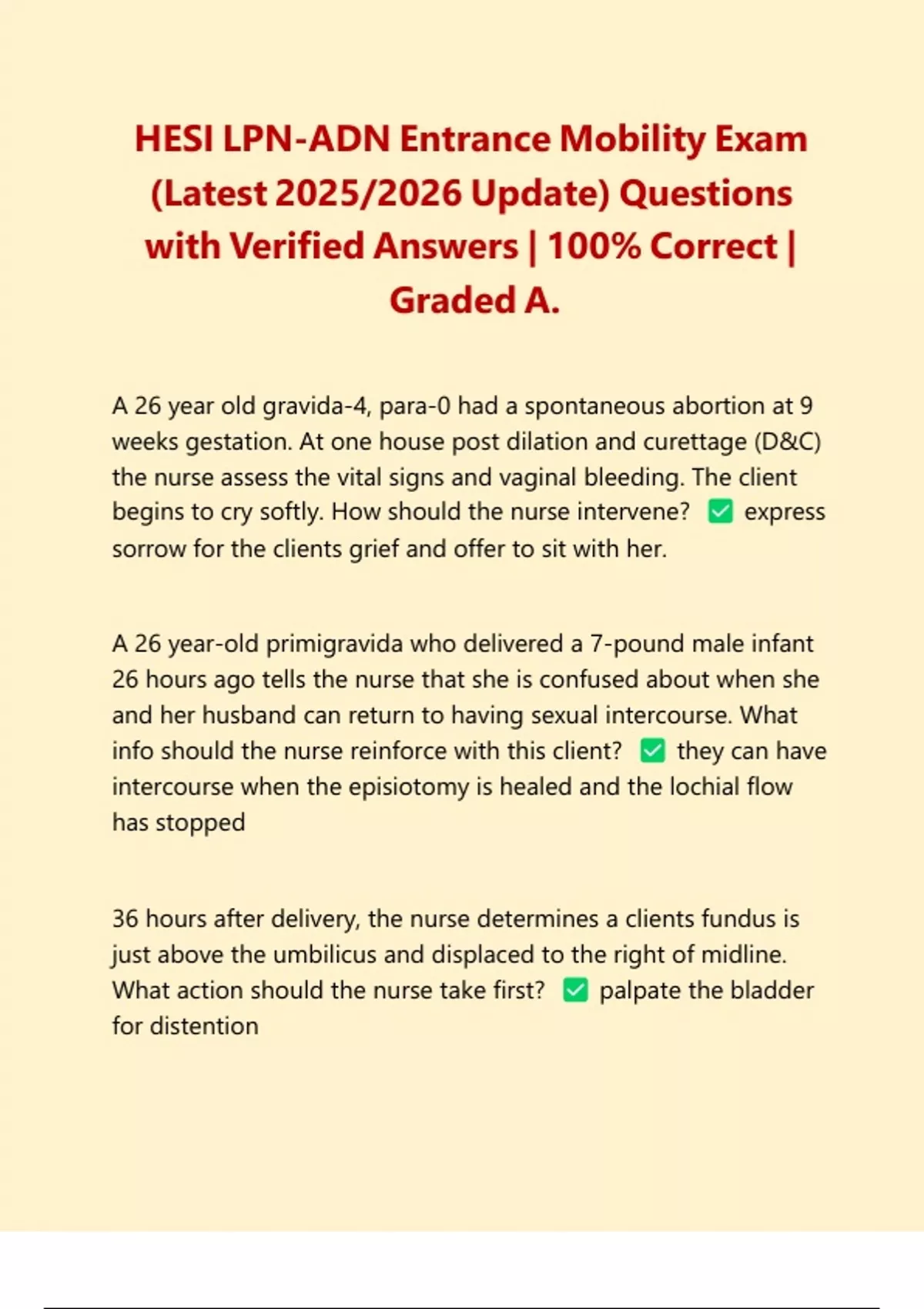 HESI LPN-ADN Entrance Mobility Exam (Latest 2025/2026 Update) Questions ...