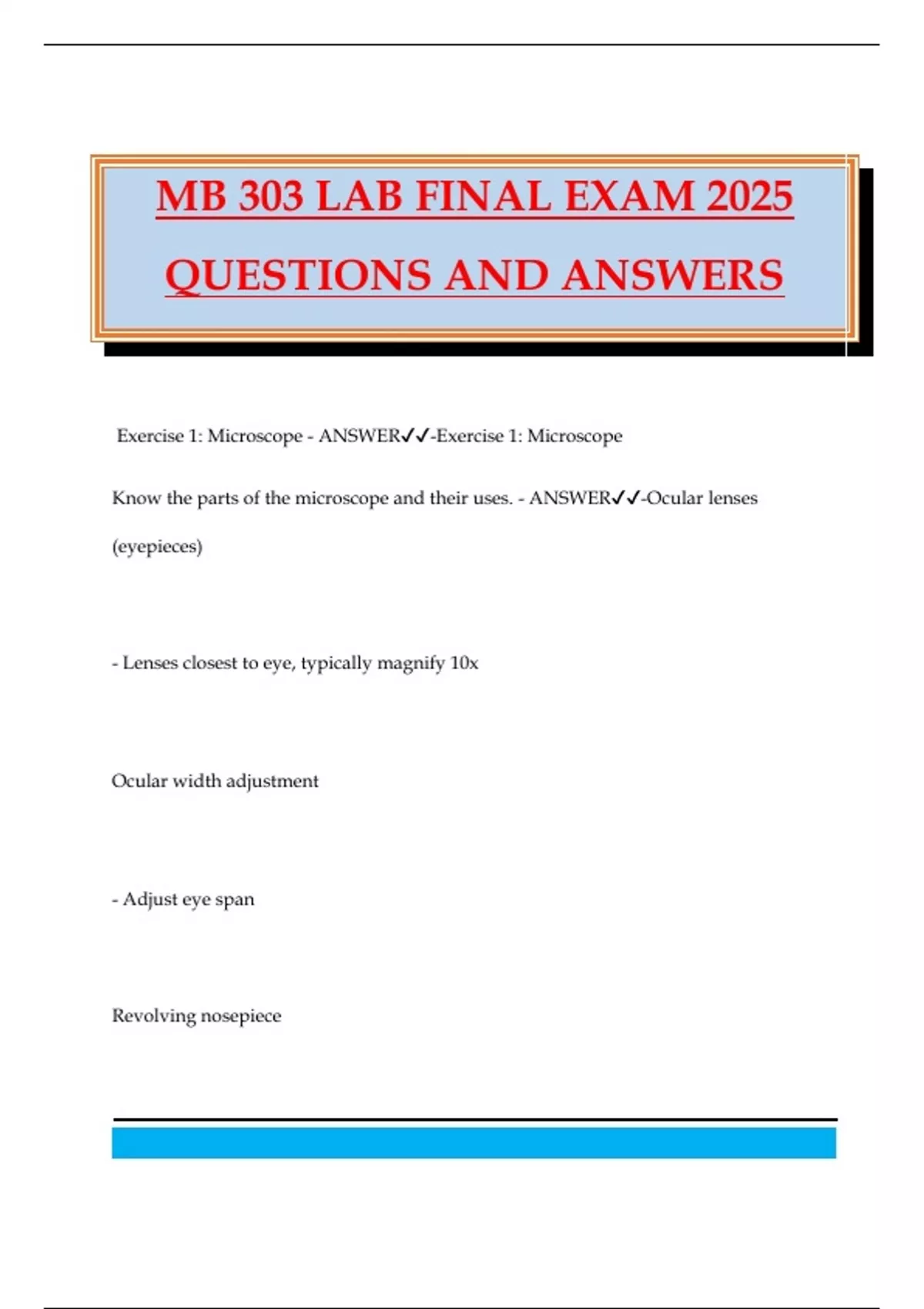MB 303 LAB FINAL EXAM 2025 QUESTIONS AND ANSWERS - MB 303 - Stuvia US