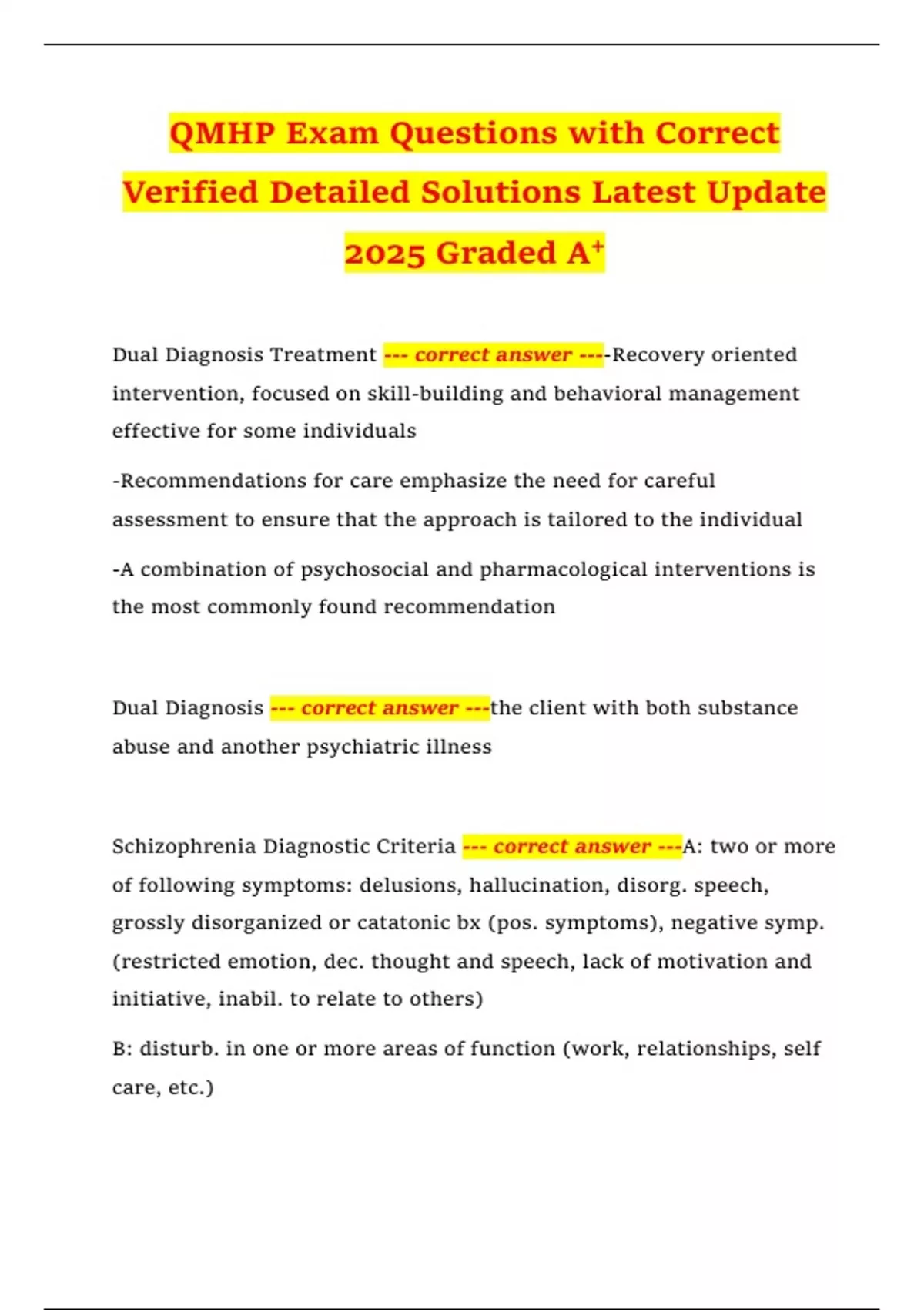 QMHP Exam Questions with Correct Verified Detailed Solutions Latest ...