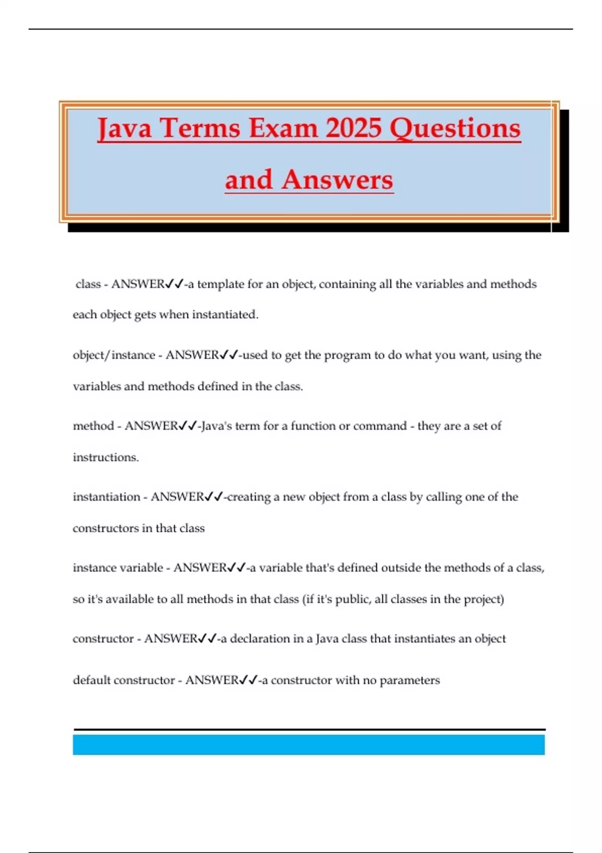 JAVA Bundled Exams 2025 Questions and Answers - Stuvia US