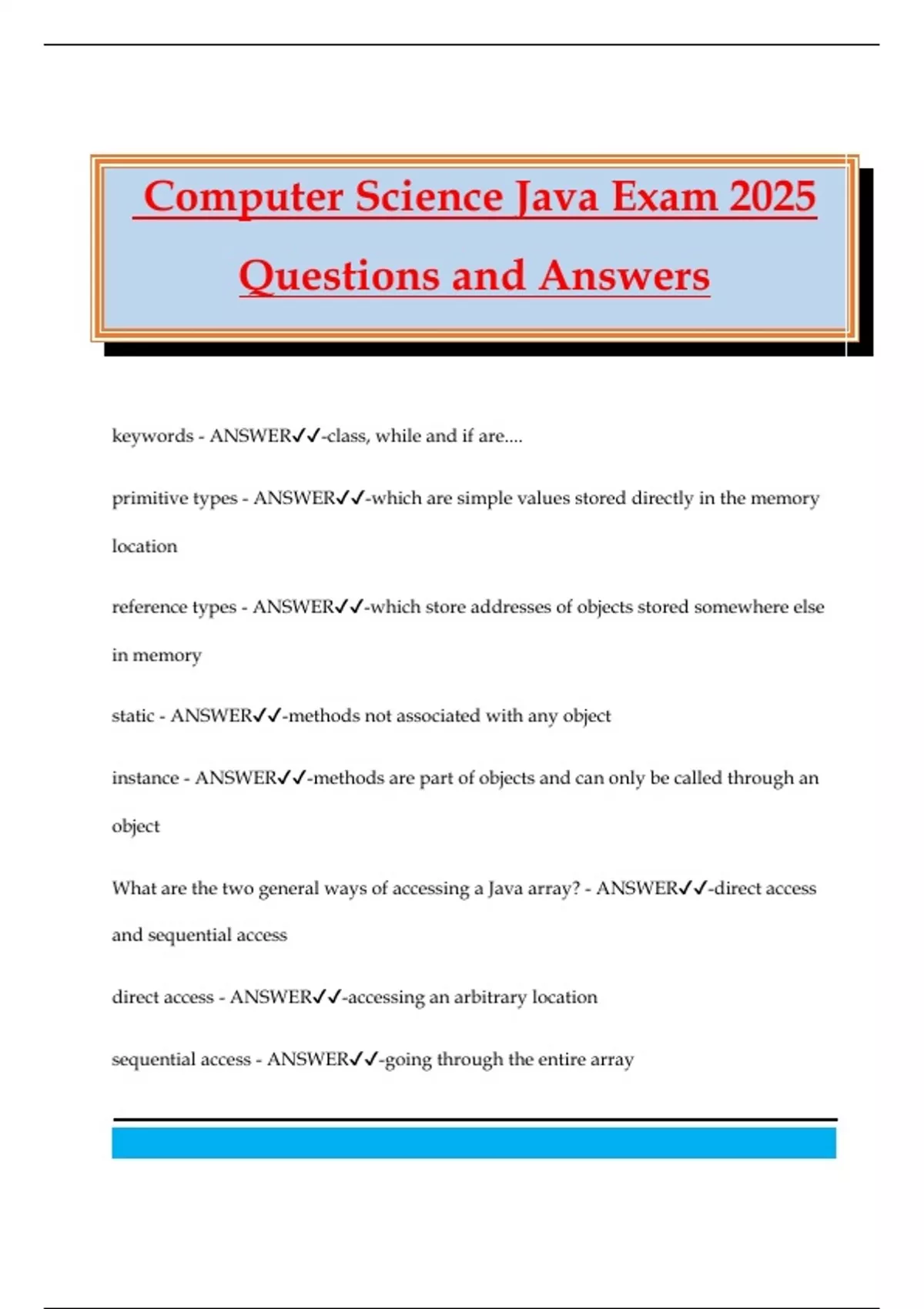 Java Chapter 1 Exam 2025 Questions and Answers - JAVA - Stuvia US