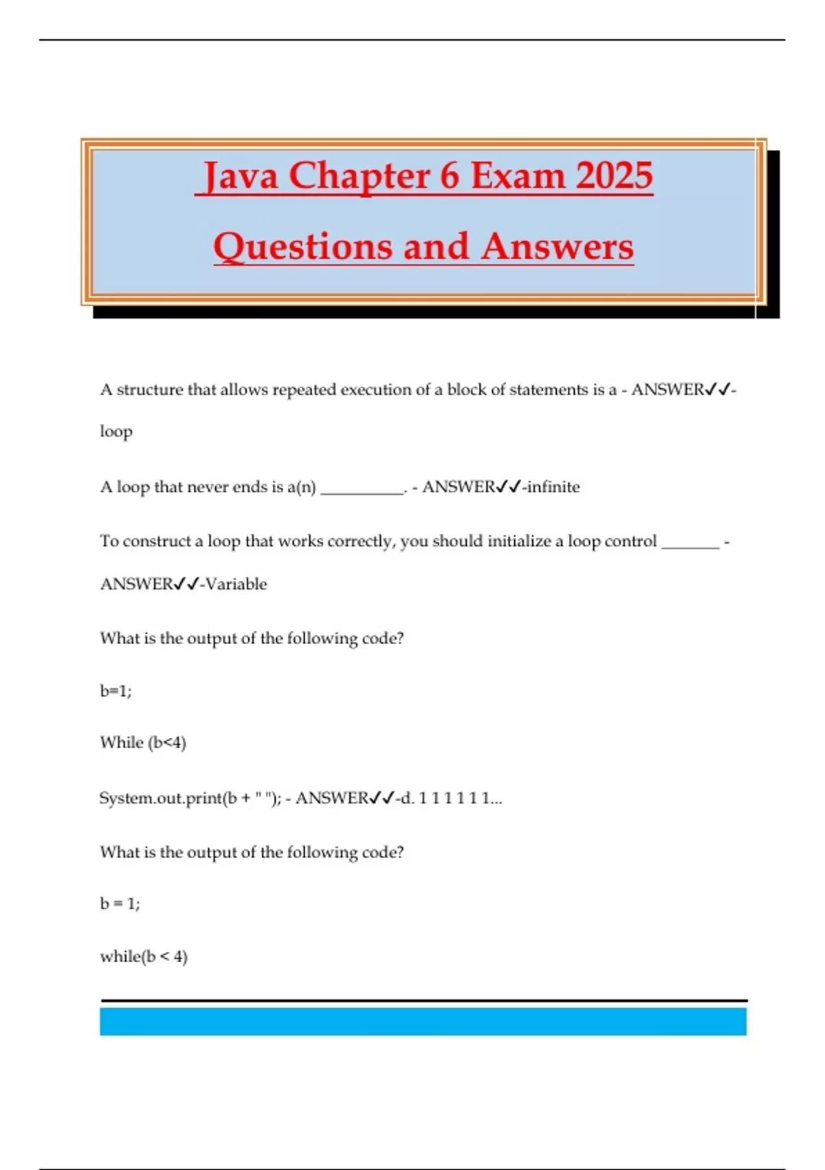 Java Chapter 6 Exam 2025 Questions and Answers - JAVA - Stuvia US
