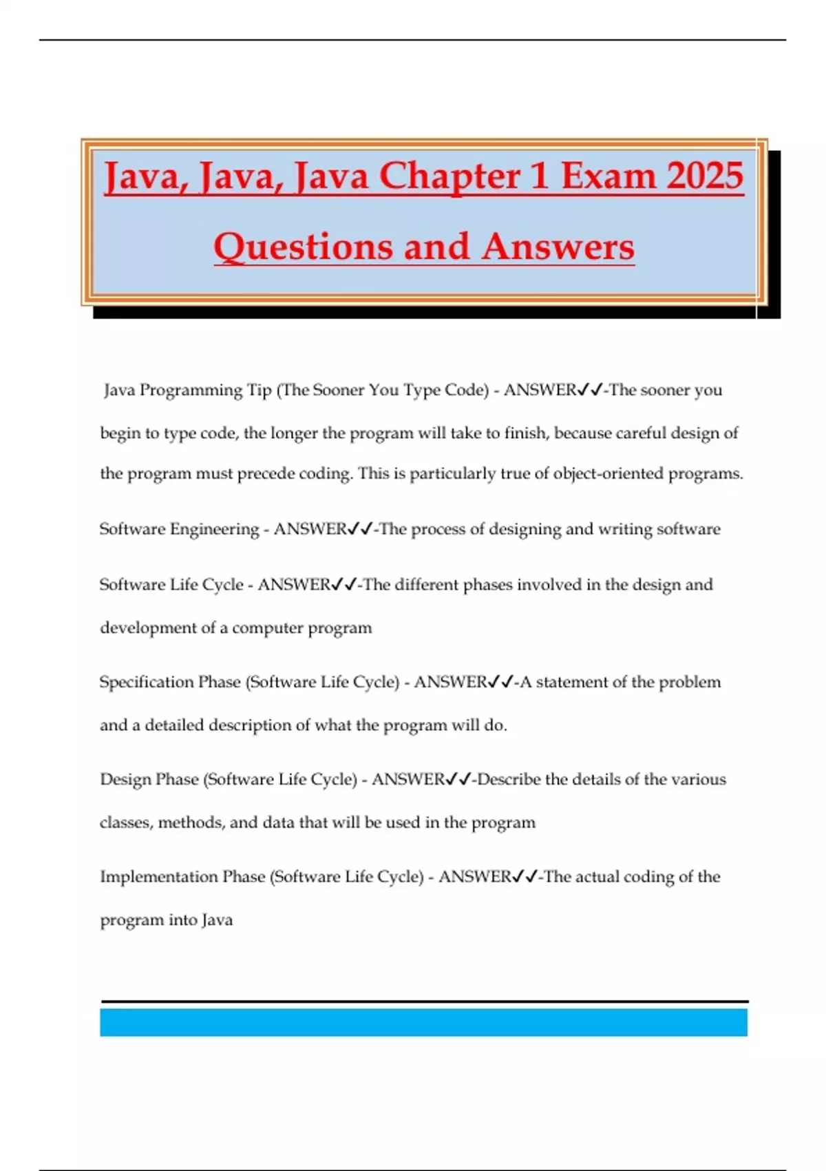 Java, Java, Java Chapter 1 Exam 2025 Questions and Answers - JAVA - Stuvia US