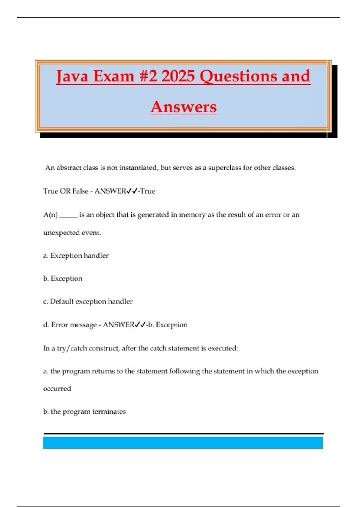 Java Exam #2 2025 Questions and Answers - JAVA - Stuvia US