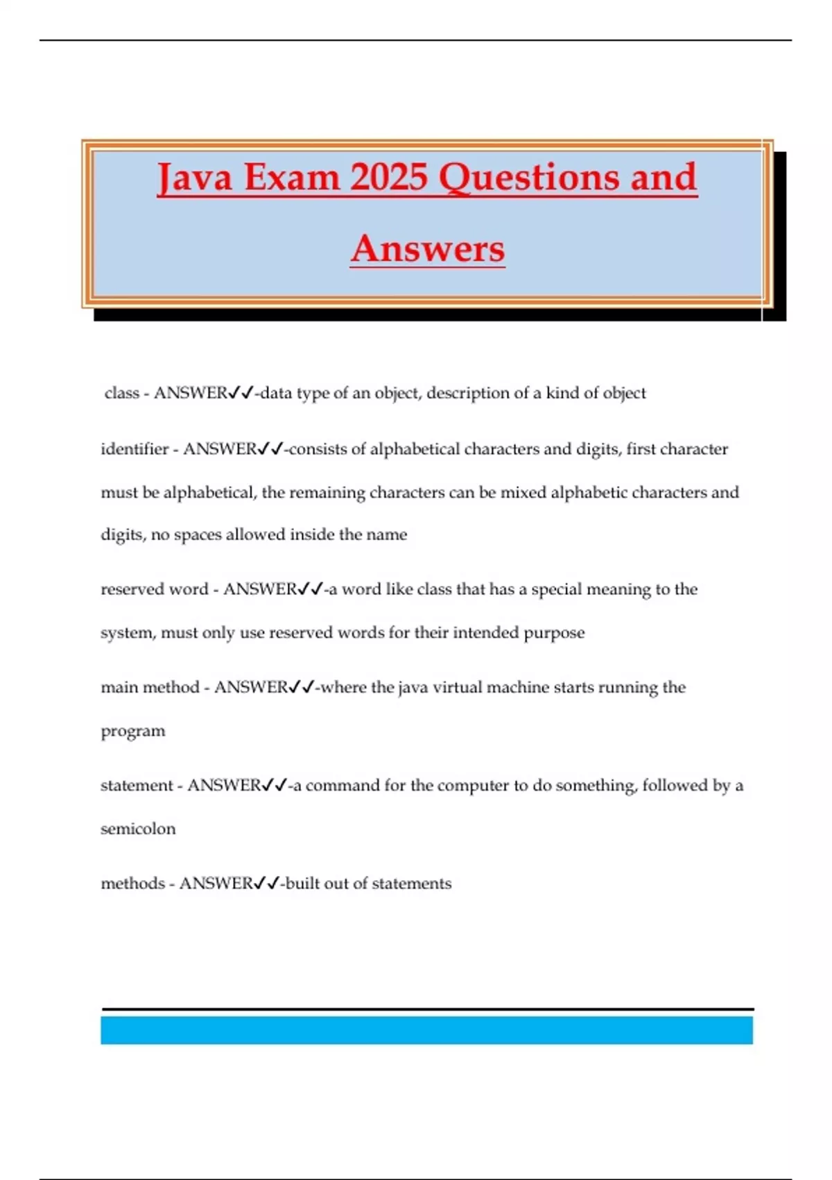Java Exam 2025 Questions and Answer - JAVA - Stuvia US