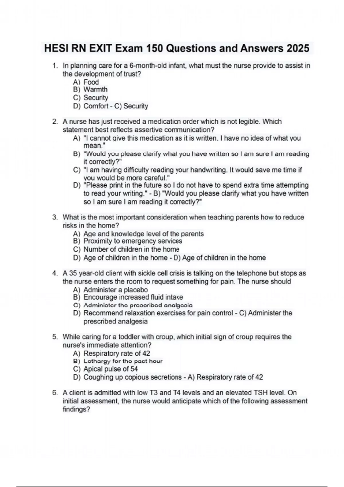 HESI RN EXIT Exam 150 Questions and Answers 2025 - NR 324 - Stuvia US