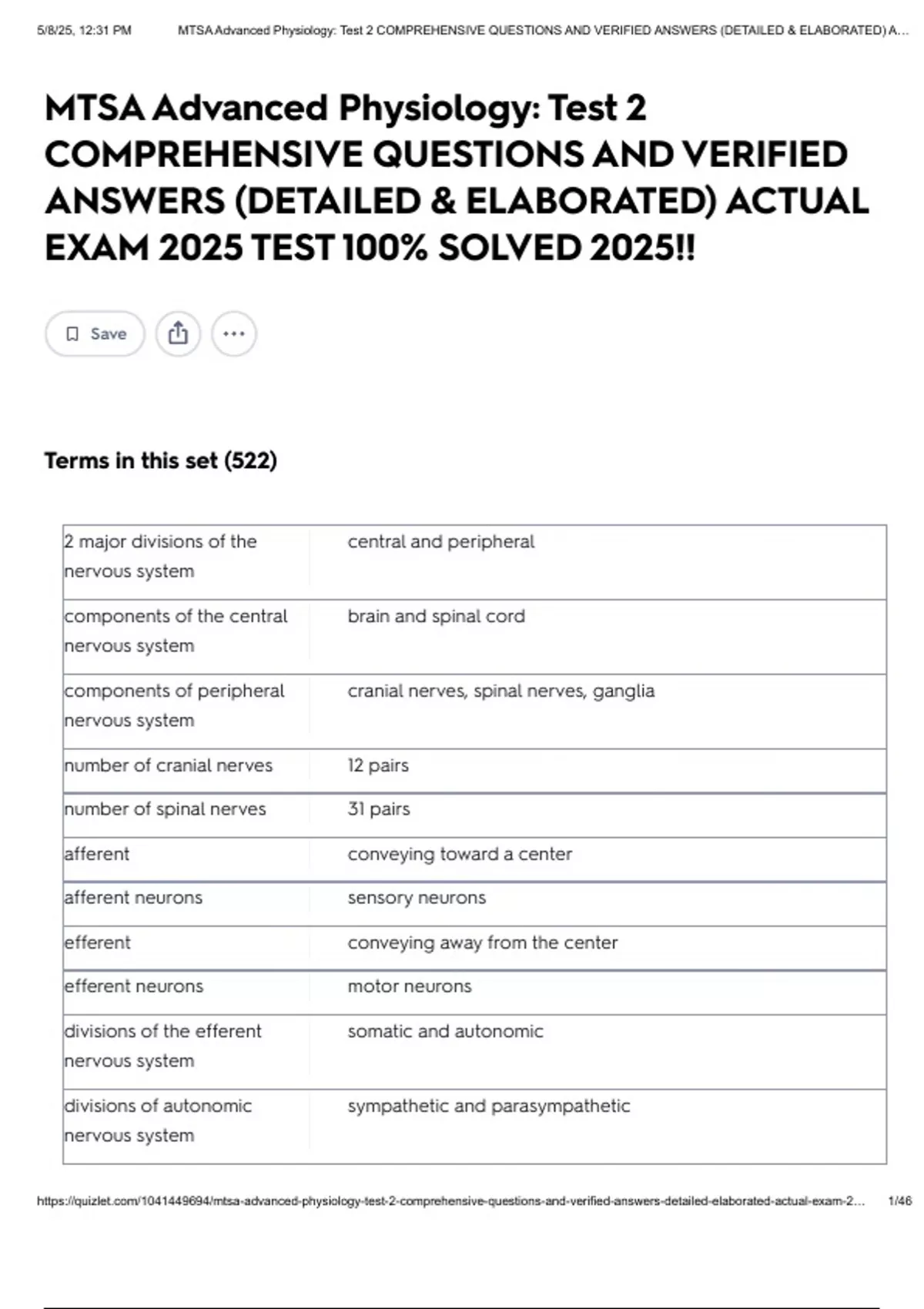 MTSA Advanced Physiology: Test 2 COMPREHENSIVE QUESTIONS AND VERIFIED ...