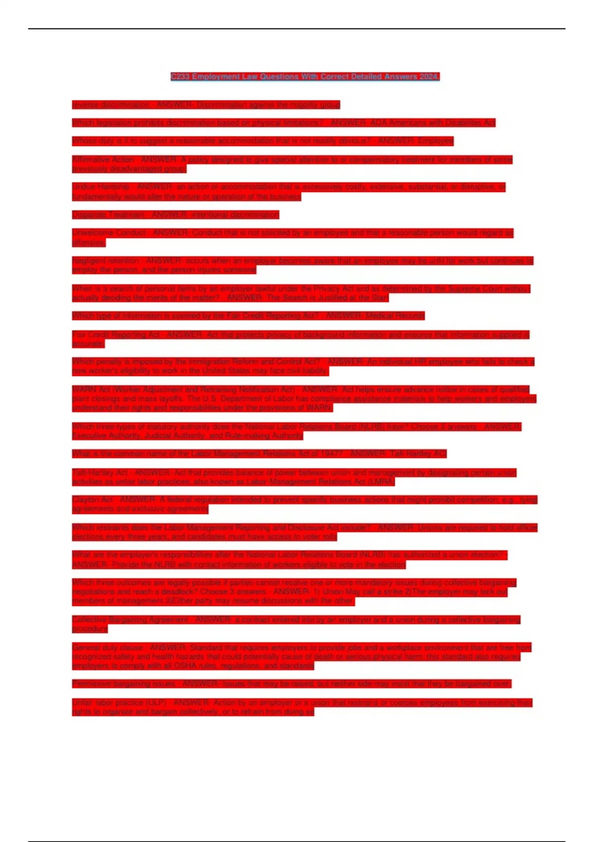 C233 Employment Law Questions With Correct Detailed Answers 2024..pdf ...