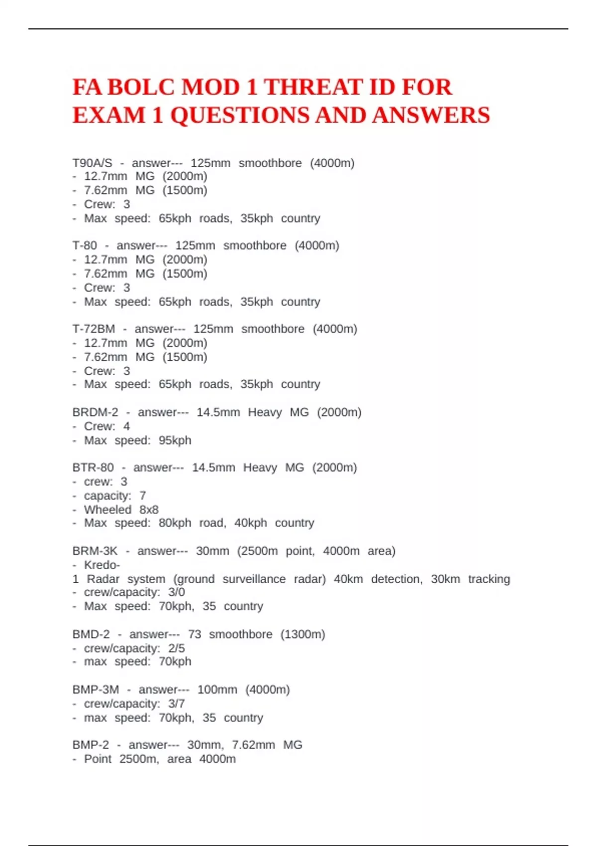FA BOLC MOD 1 THREAT ID FOR EXAM 1 QUESTIONS AND ANSWERS - FA BOLC ...
