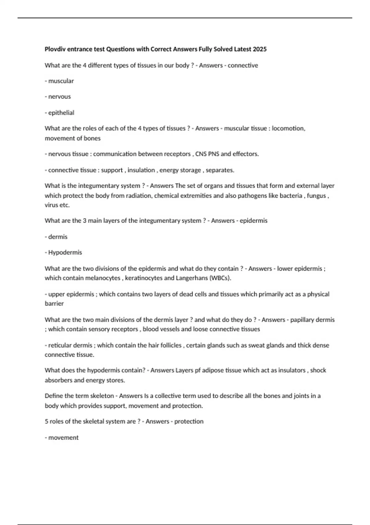 Plovdiv entrance test Questions with Correct Answers Fully Solved ...