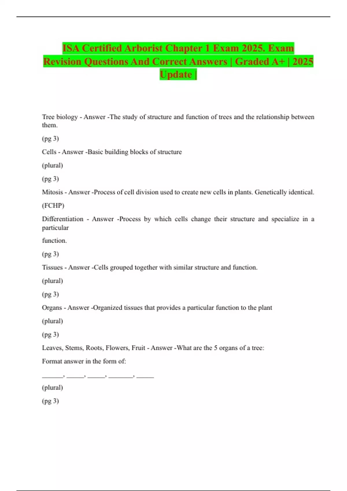 Isa Certified Arborist Chapter 1 Exam 2025 Exam Revision Questions And