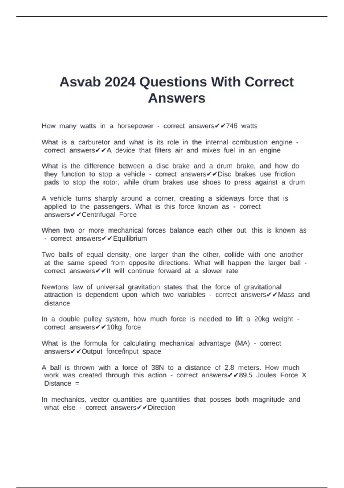 Asvab 2024 Questions With Correct Answers - ASVAB LATES ] - Stuvia US