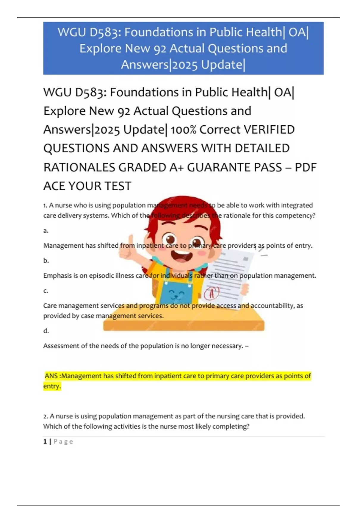 WGU D583: Foundations in Public Health| OA| Explore New 92 Actual ...