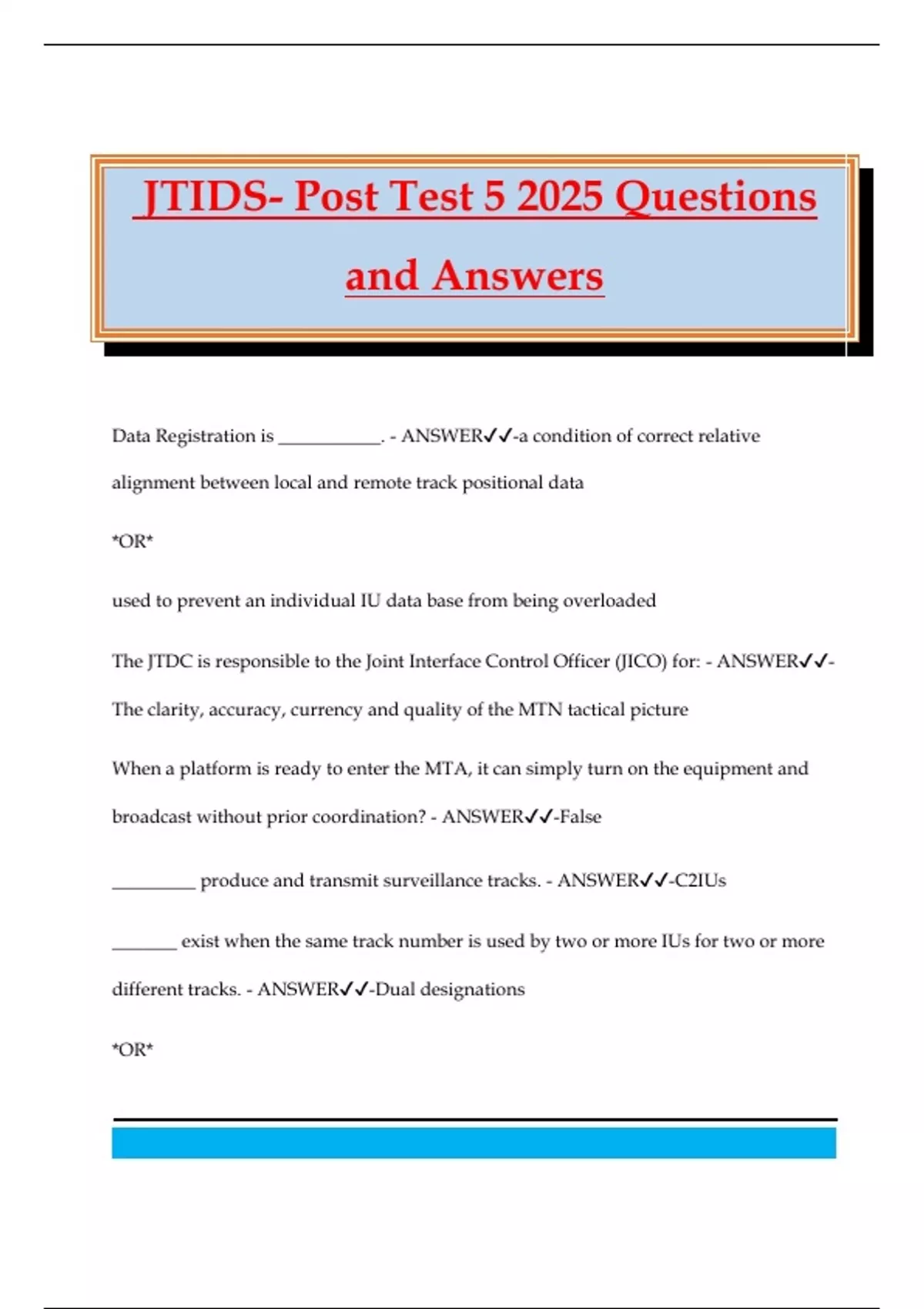 JTIDS Bundled Exams 2025 Questions and Answers - Stuvia US