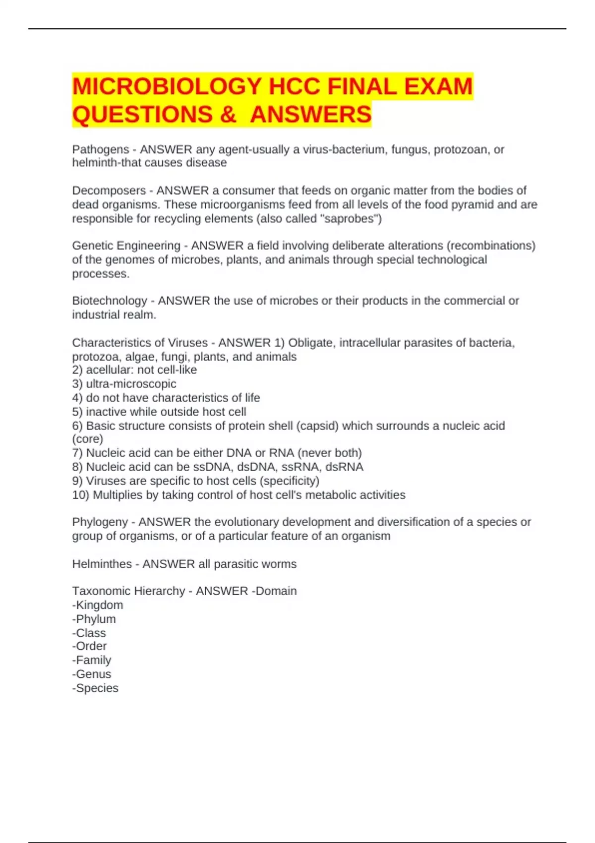 MICROBIOLOGY HCC FINAL EXAM QUESTIONS & ANSWERS - MICROBIOLOGY HCC ...