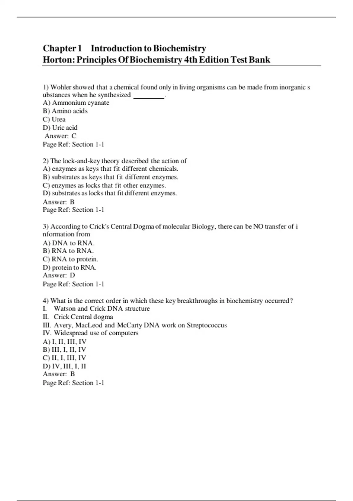 Principles of Biochemistry 4th Edition Test bank by (Horton) latest ...