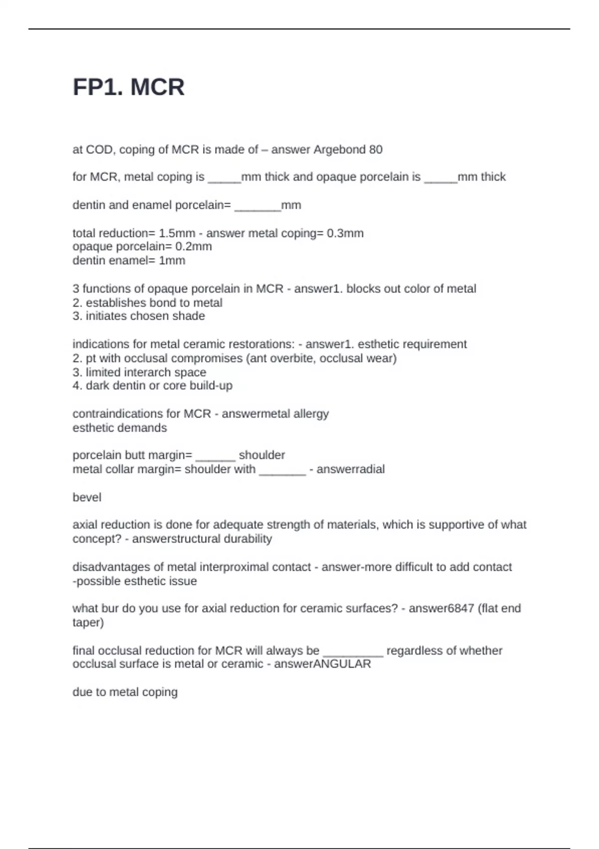 FP1. MCR Questions and Answers 100% Correct - FP1 - Stuvia US