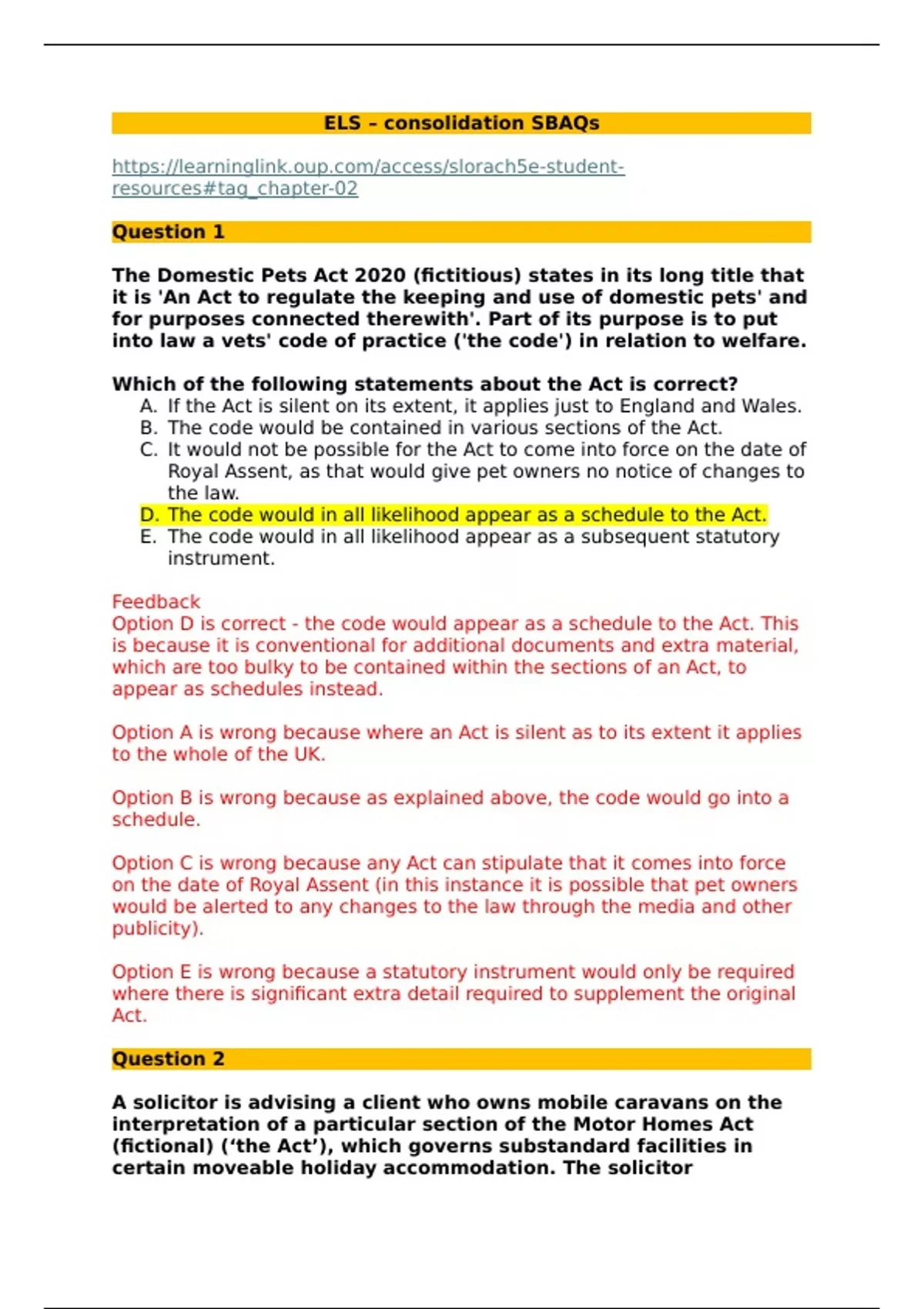 English Legal system SBAQs, master sheet, over 100 pages of SBAQs ...