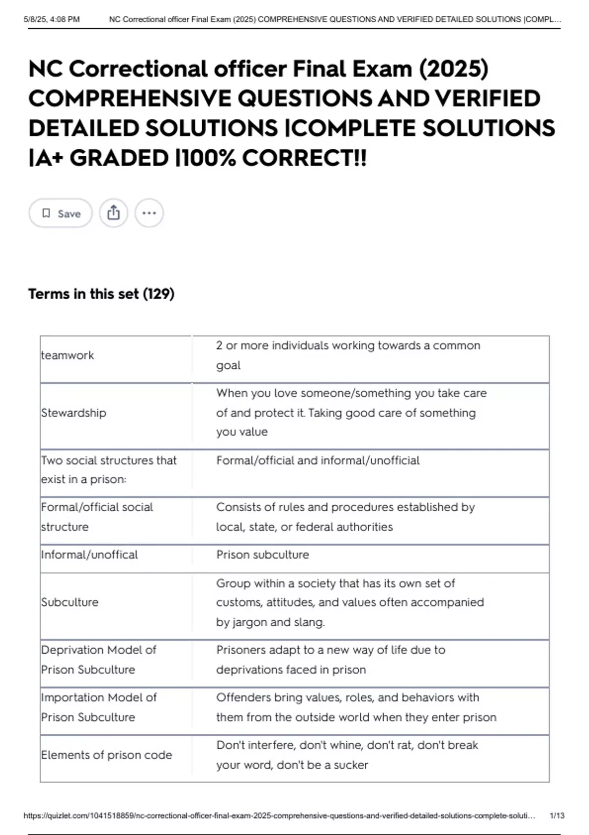 NC Correctional officer Final Exam (2025) COMPREHENSIVE QUESTIONS AND VERIFIED DETAILED ...