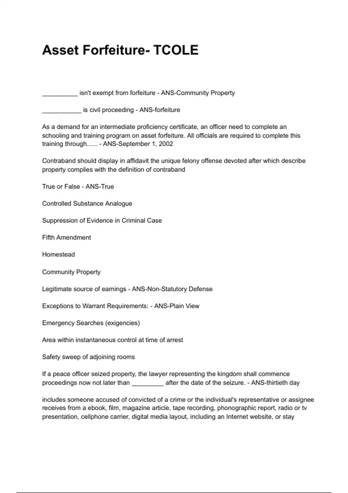 Asset Forfeiture- TCOLE NEWEST 2025/2026 ACTUAL COMPLETE QUESTIONS AND ...