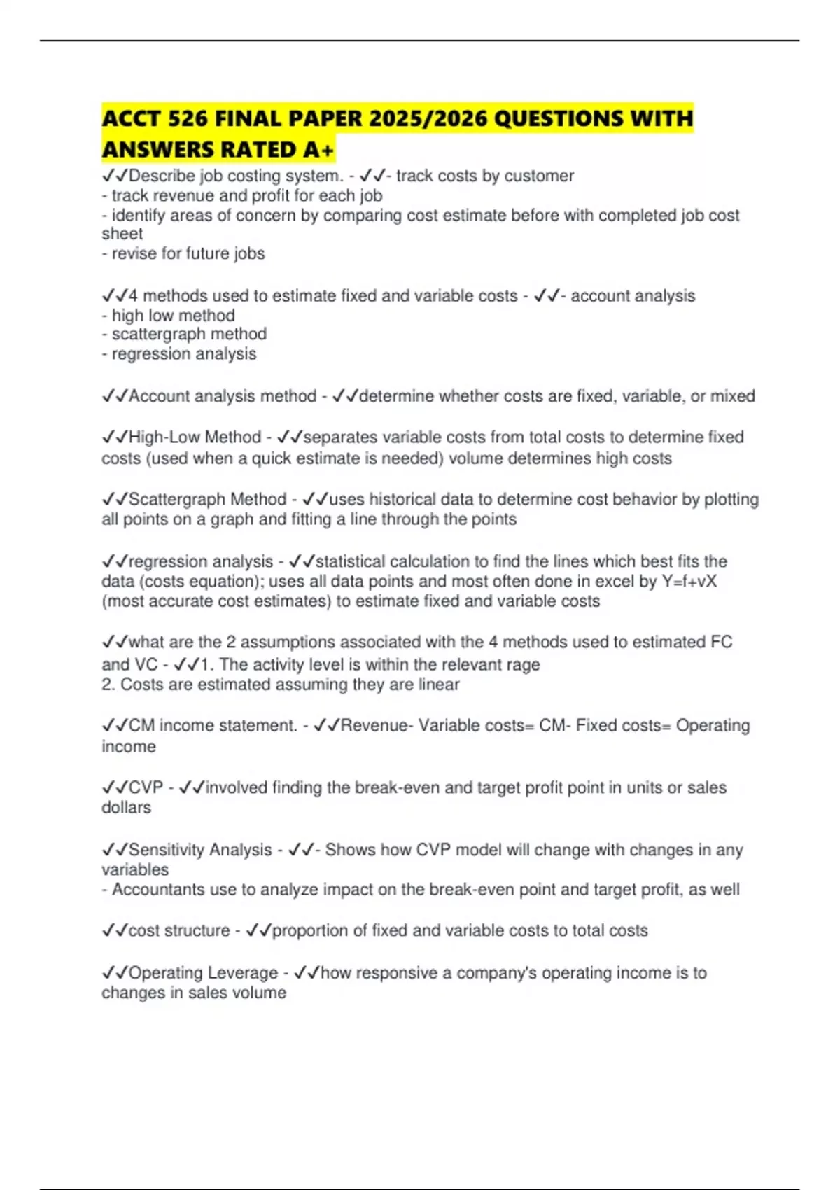ACCT 526 FINAL PAPER 2025/2026 QUESTIONS WITH ANSWERS RATED A+ - ACCT ...