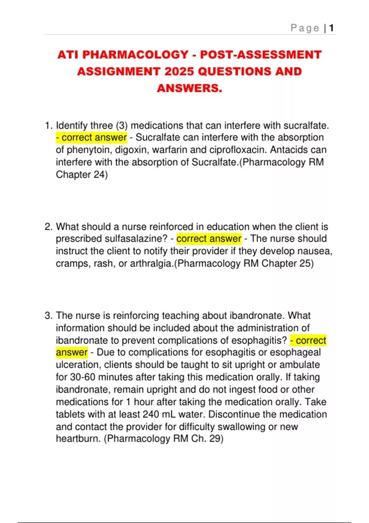 ATI PHARMACOLOGY - POST-ASSESSMENT ASSIGNMENT 2025 QUESTIONS AND ...