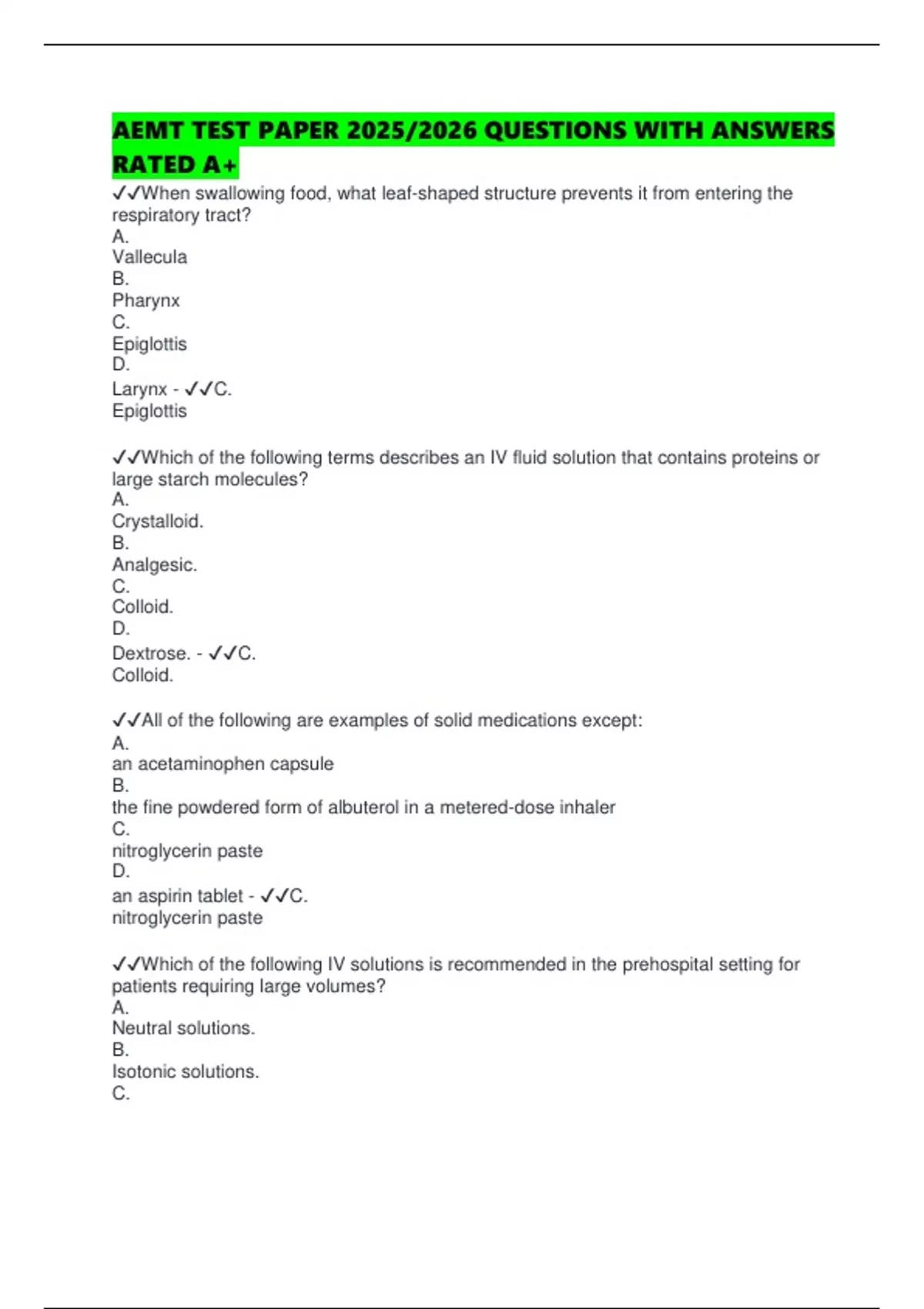 AEMT TEST PAPER 2025/2026 QUESTIONS WITH ANSWERS RATED A+ - Aemt ...