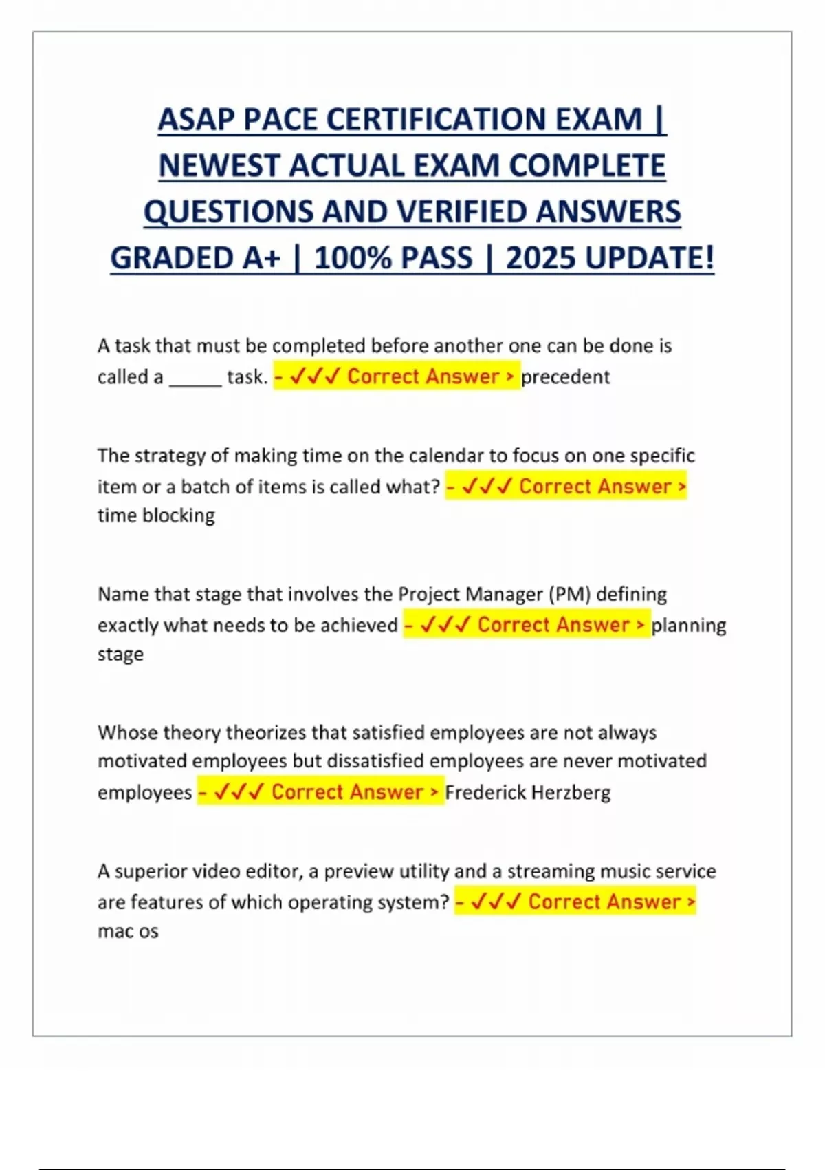 ASAP PACE CERTIFICATION EXAM 2025/2026 ACTUAL QUESTIONS AND CORRECT ...