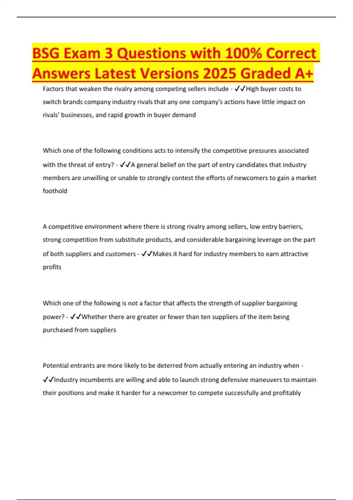 BSG Exam 3 Questions with 100- Correct Answers Latest Versions 2025 ...