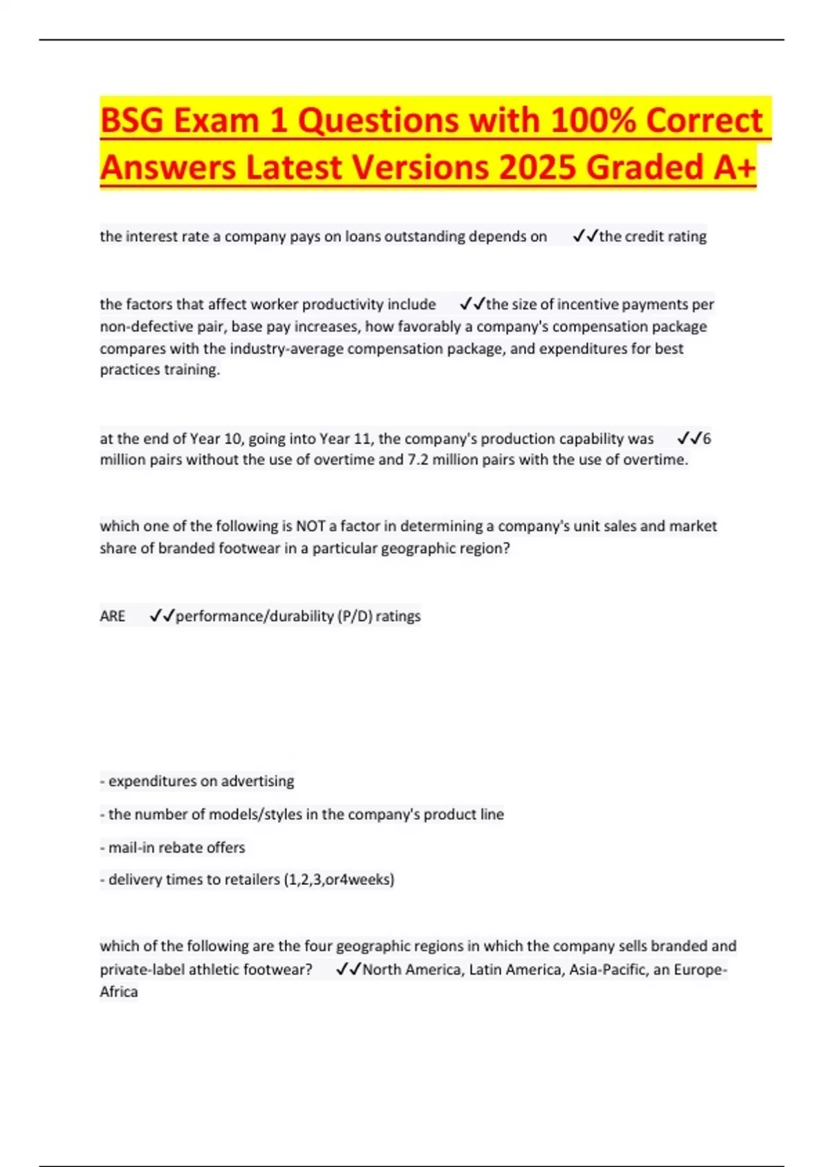 BSG Exam 1 Questions with 100- Correct Answers Latest Versions 2025 ...