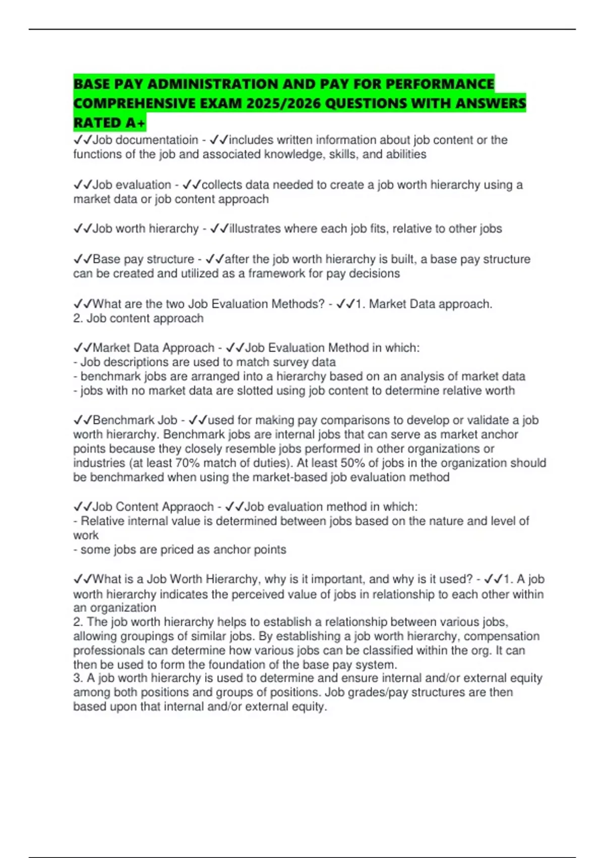 BASE PAY ADMINISTRATION AND PAY FOR PERFORMANCE COMPREHENSIVE EXAM 2025 ...