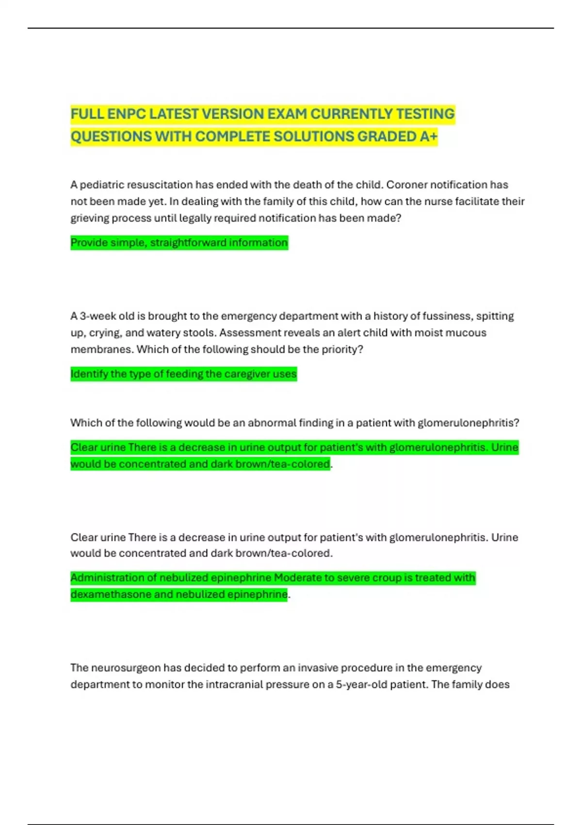 FULL ENPC LATEST VERSION EXAM CURRENTLY TESTING QUESTIONS WITH COMPLETE ...