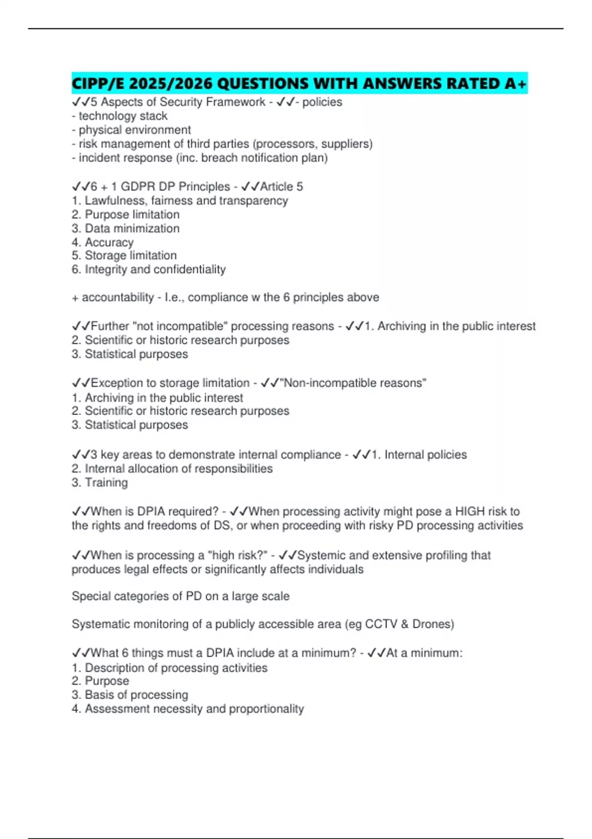 CIPP/E 2025/2026 QUESTIONS WITH ANSWERS RATED A+ - CIPP/E - Stuvia US