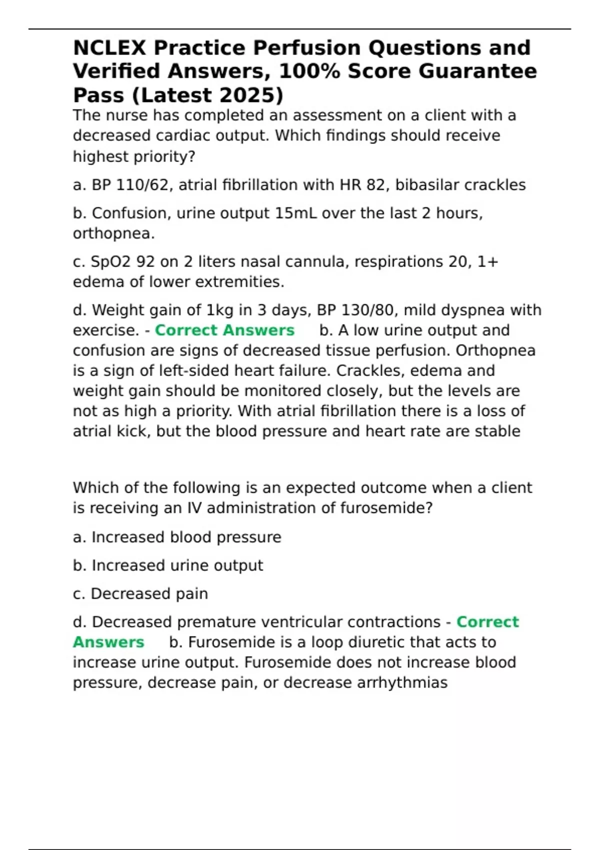 NCLEX Practice Perfusion Questions and Verified Answers, 100- Score ...