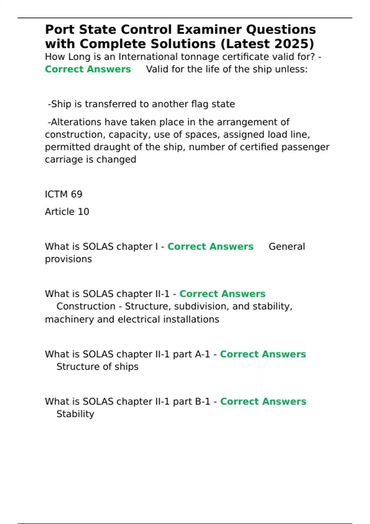 Port State Control Examiner Questions with Complete Solutions (Latest ...