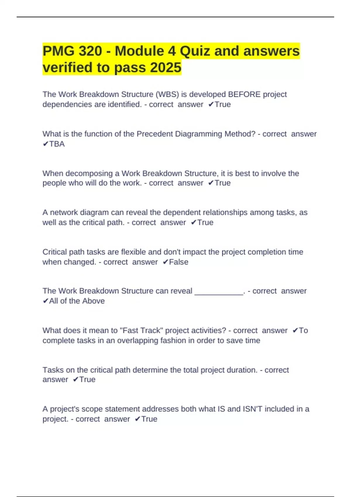 PMG 320 - Module 4 Quiz and answers verified to pass 2025 - PMG 320 - Module 4 - Stuvia US