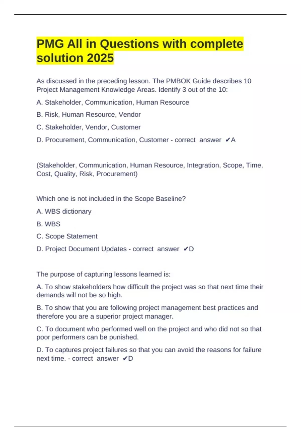 PMG All in Questions with complete solution 2025 - PMG All - Stuvia US