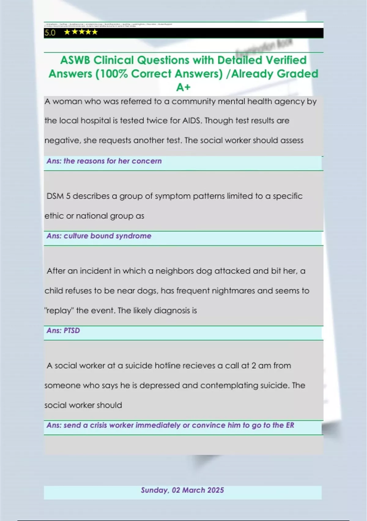 ASWB Clinical Questions with Detailed Verified Answers (100% Correct ...